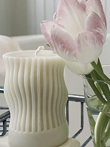 Twigs & Birch Curvy Pillar Candle (1 Ivory Artisan Hand Made) | 100% Natural Unscented Soy Beeswax Candles for Gift | Smokeless Non-Toxic Air-Purifying | Canadian Made, Slow Burning 4x3