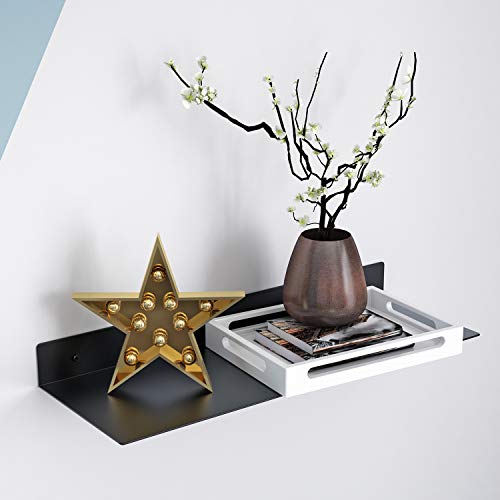 HOME COMPOSER 12 Inch Metal Floating Shelves for Wall, Industrial Modern Steel Wall Shelves for Living Room, Bathroom, Kitchen and Office [11.8” x 5.5” Black]