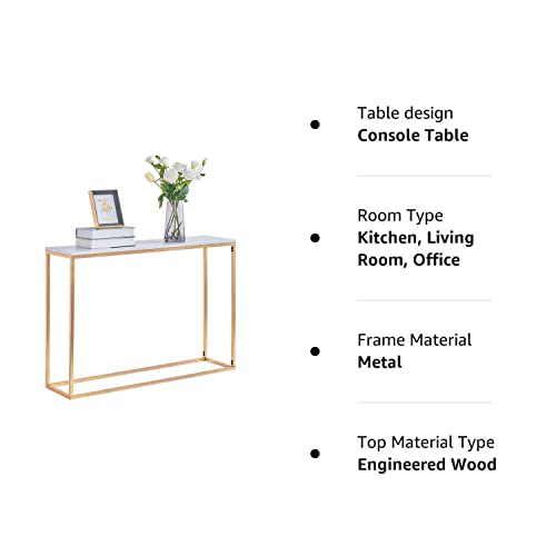 42” Console Tables for Entryway, Faux Marble Sofa Tables, Entryway Table for Living Room, Gold Entrance Table, MDF Entry Table, Foyer Tables w/ Metal Frame, Behind Couch Table for Hallway (Gold Frame)