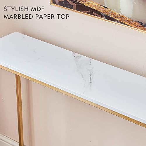 42” Console Tables for Entryway, Faux Marble Sofa Tables, Entryway Table for Living Room, Gold Entrance Table, MDF Entry Table, Foyer Tables w/ Metal Frame, Behind Couch Table for Hallway (Gold Frame)