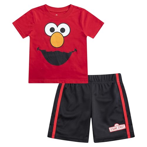 Sesame Street Boysâ Elmo and Cookie Monster Tee and Short Set for Infant and Toddler â Red/Blue