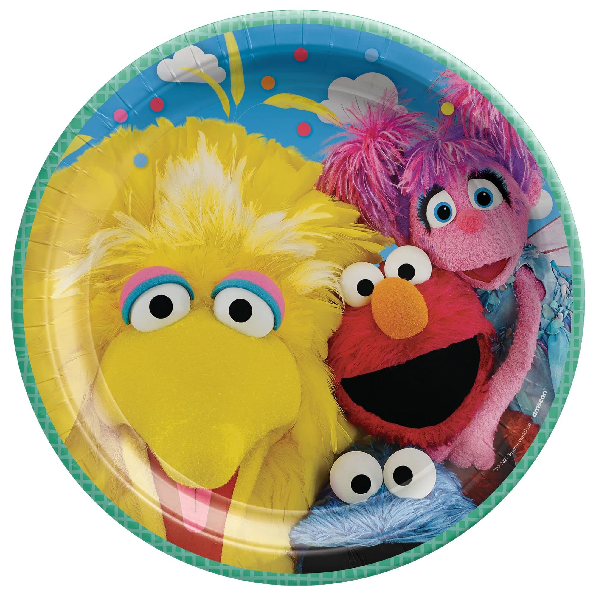 Sesame Street Party Supplies Pack Serves 16-9 Inch Plates and Luncheon Napkins with Birthday Candles - Big Bird | Elmo - Bundle for 16