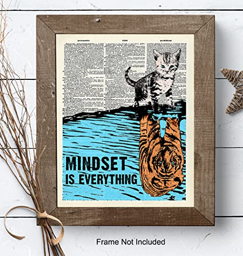 Mindset is Everything Wall Art - Entrepreneur Wall Art - Motivational Wall Decor - Cat Decor - Cat Gifts - Inspirational Posters - Motivational Gifts - Office Wall Decor - Sports Wall Decor