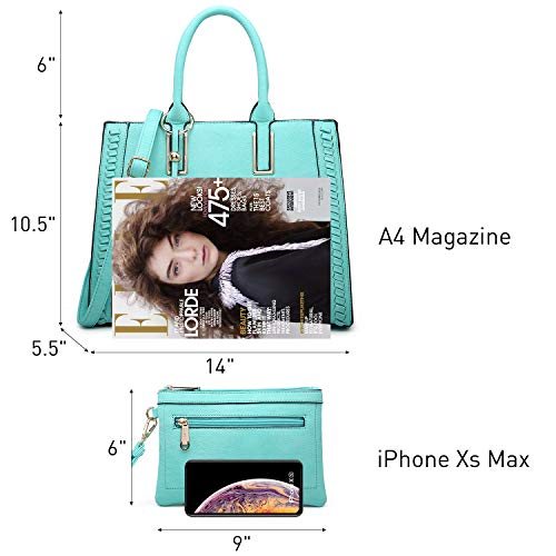 Dasein Purses Handbags for Women Satchel Vegan Leather Shoulder Bags Work Tote for Ladies with Matching Clutch (Turquoise)