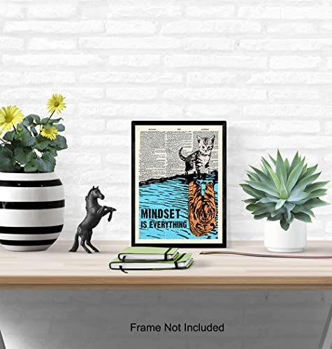 Mindset is Everything Wall Art - Entrepreneur Wall Art - Motivational Wall Decor - Cat Decor - Cat Gifts - Inspirational Posters - Motivational Gifts - Office Wall Decor - Sports Wall Decor