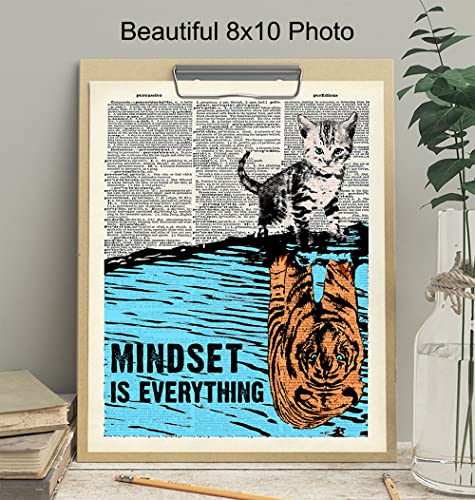 Mindset is Everything Wall Art - Entrepreneur Wall Art - Motivational Wall Decor - Cat Decor - Cat Gifts - Inspirational Posters - Motivational Gifts - Office Wall Decor - Sports Wall Decor