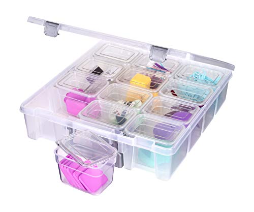 AB Designs 6965ABD Super Satchel with 9 Small Bins Inside, Stackable Home Storage Organization Container, Clear with Sliver Latches and Handle