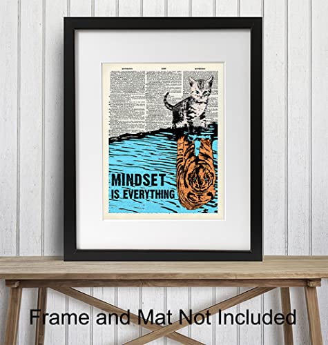 Mindset is Everything Wall Art - Entrepreneur Wall Art - Motivational Wall Decor - Cat Decor - Cat Gifts - Inspirational Posters - Motivational Gifts - Office Wall Decor - Sports Wall Decor