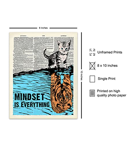 Mindset is Everything Wall Art - Entrepreneur Wall Art - Motivational Wall Decor - Cat Decor - Cat Gifts - Inspirational Posters - Motivational Gifts - Office Wall Decor - Sports Wall Decor