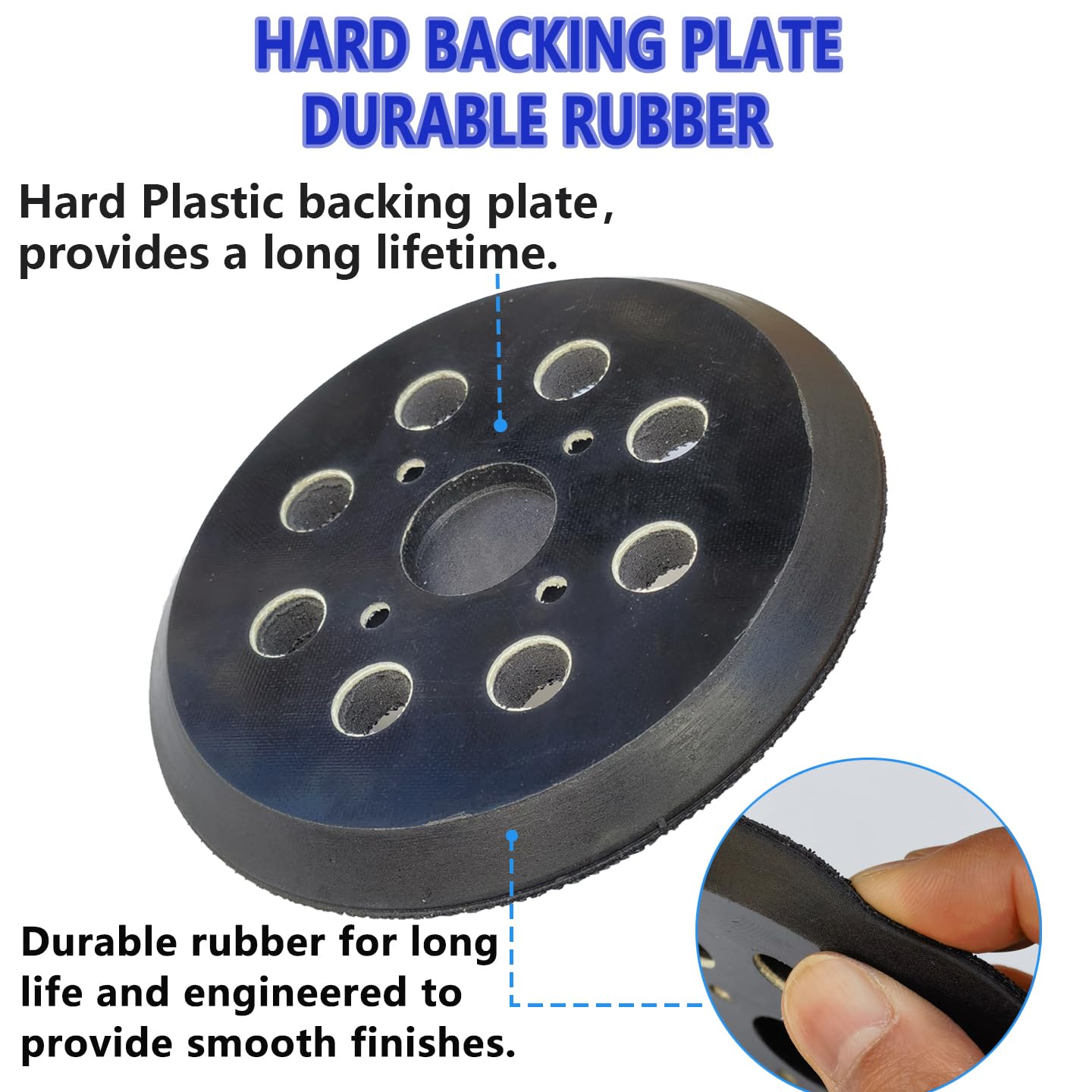 2 Pack 5 inch 8 Holes Sander Backing Pad, Hook and Loop, Replacement Pad for Random Orbit Sander