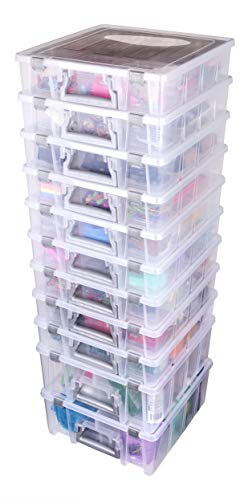 AB Designs 6965ABD Super Satchel with 9 Small Bins Inside, Stackable Home Storage Organization Container, Clear with Sliver Latches and Handle