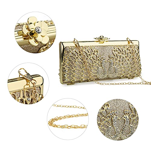 UBORSE Peacock Clutch Bag Rhinestone Vintage Evening Purse for Wedding Cocktail Party Retro Style (Gold)