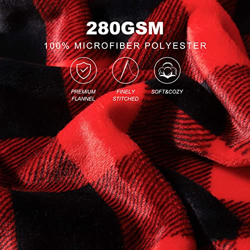 Fomoom Buffalo Plaid Blanket, Buffalo Blanket for Couch Bed Sofa Chair, Soft Cozy Flannel Red Black Check Pattern Decorative Blanket, Lightweight Fuzzy Buffalo Throw Blanket