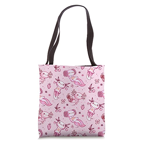Cute Kawaii Axolotl Pattern l Axolotl Strawberries Cherries Tote Bag