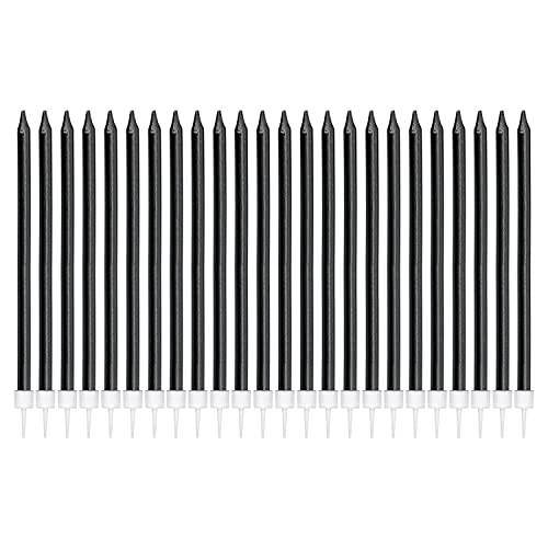 LUTER 24pcs Metallic Birthday Candles in Holders Black Tall Birthday Cake Candles Long Thin Cupcake Candles for Birthday Wedding Party Decoration