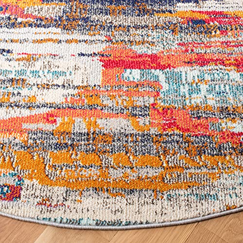 SAFAVIEH Madison Collection 9' Round Ivory/Multi MAD419C Boho Abstract Distressed Non-Shedding Dining Room Entryway Foyer Living Room Bedroom Area Rug