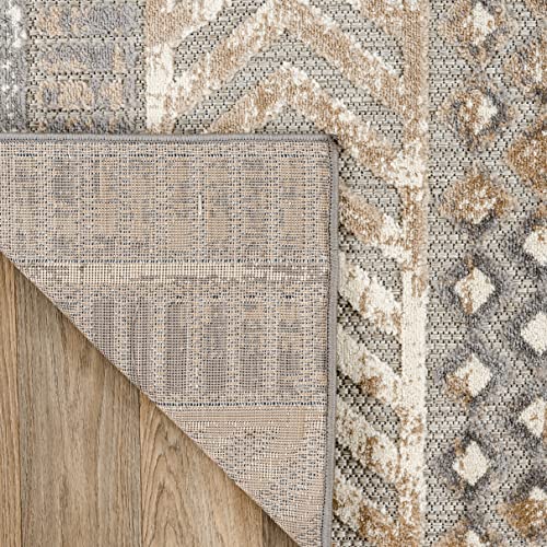 Rugshop Distressed Geometric Indoor/Outdoor Area Rug 5' x 7' Beige