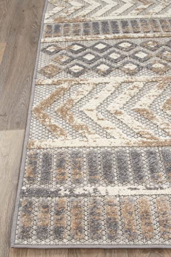 Rugshop Distressed Geometric Indoor/Outdoor Area Rug 5' x 7' Beige