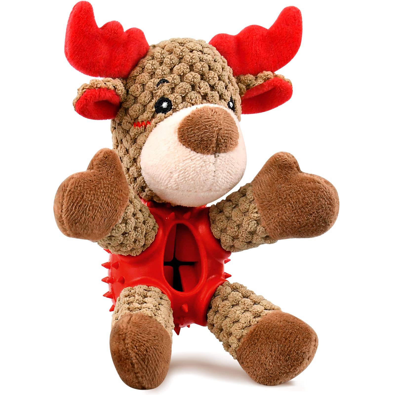 Malier Christmas Squeaky Dog Toys, Durable Latex Rubber Dog Chew Bite Toy Stuffed Dog Toys, Funny Interactive Dog Toys with Crinkle Paper for Puppy Small Medium Pets Dogs (Elk)