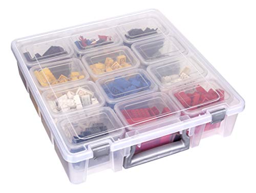 AB Designs 6965ABD Super Satchel with 9 Small Bins Inside, Stackable Home Storage Organization Container, Clear with Sliver Latches and Handle