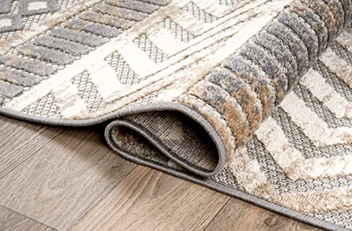 Rugshop Distressed Geometric Indoor/Outdoor Area Rug 5' x 7' Beige