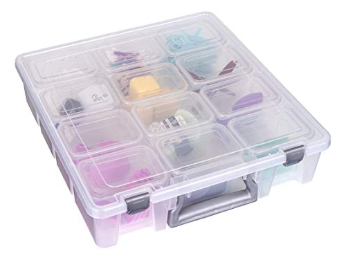 AB Designs 6965ABD Super Satchel with 9 Small Bins Inside, Stackable Home Storage Organization Container, Clear with Sliver Latches and Handle