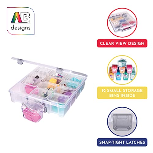 AB Designs 6965ABD Super Satchel with 9 Small Bins Inside, Stackable Home Storage Organization Container, Clear with Sliver Latches and Handle