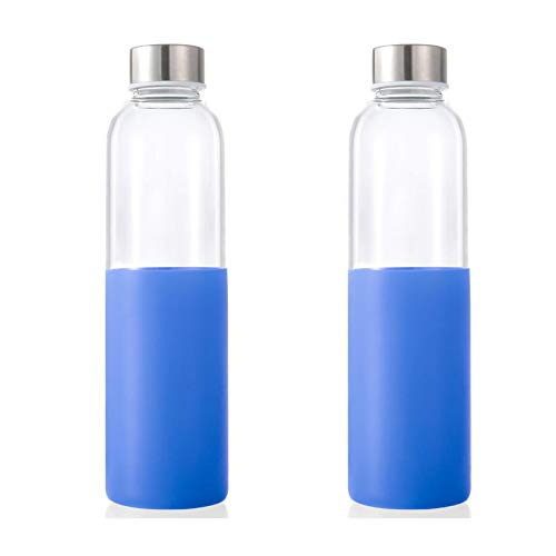 Sursip 20oz Borosilicate Glass Water Bottle, Reusable Drinking Bottles with Stainless Steel Lid and Silicone Sleeves - BPA Free,Set of 2 (Small Summer 2 Pack)