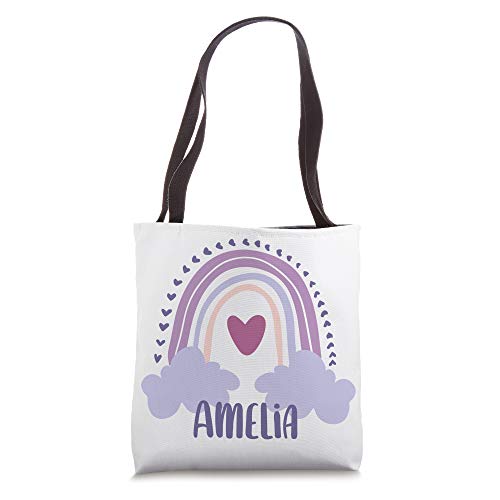 Amelia Personalized Custom Name Rainbow Cute Colorful Tote Bag