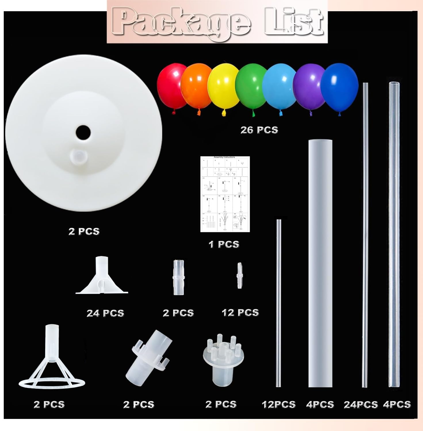 Balloon Column Kit Set of 2 With Balloons Included - Balloon Tower with Stand, Base, and Pole,Backdrop Decoration for Wedding, Baby Shower, Birthday Party, or Bachelorette Parties (Rainbow)