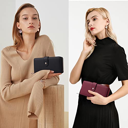 GAEKEAO Womens Wallet RFID Blocking Leather Zip Around Wallet Clutch Wristlet Large Capacity Travel Long Purse