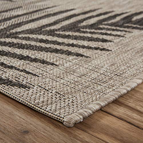 Lr Home Ox Bay Celeste Coastal Palm Leaf Indoor/Outdoor Area Rug, Beige/Black, 1'10" x 3'