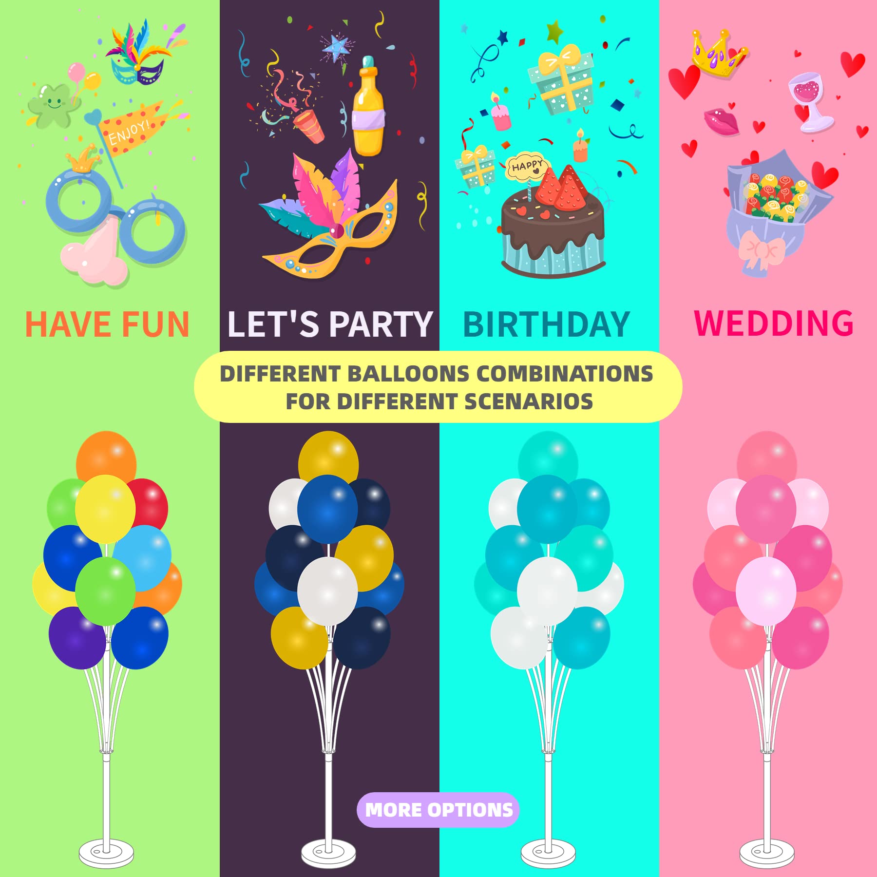 Balloon Column Kit Set of 2 With Balloons Included - Balloon Tower with Stand, Base, and Pole,Backdrop Decoration for Wedding, Baby Shower, Birthday Party, or Bachelorette Parties (Rainbow)