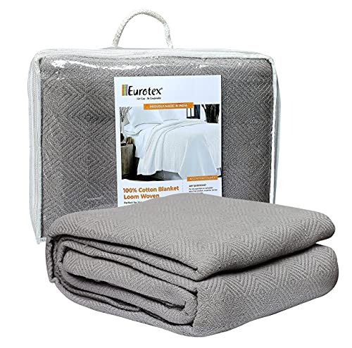 EUROTEX 100% Cotton Blanket Diamond Weave King 108 x 90 inches - Summer Lightweight Soft Breathable Blanket - Perfect for Layering for Couch Bed Sofa - Elegant Home Decoration, Light Grey