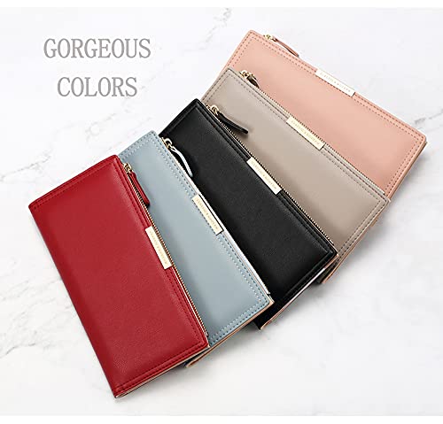 Mokoze Women'S Zipper Magnetic Closure Wallet Clutch Bag Storage Bag Long Bi-Fold With Change Pocket Small Women'S Walle(Black)