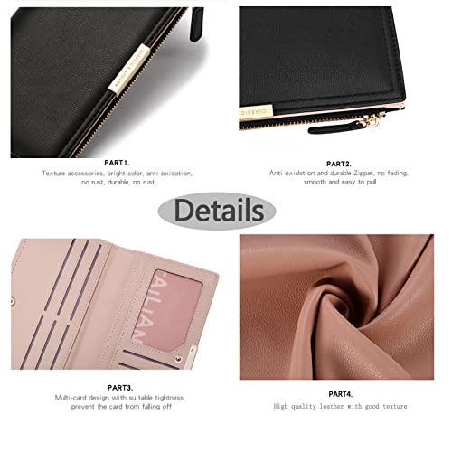 Mokoze Women'S Zipper Magnetic Closure Wallet Clutch Bag Storage Bag Long Bi-Fold With Change Pocket Small Women'S Walle(Black)