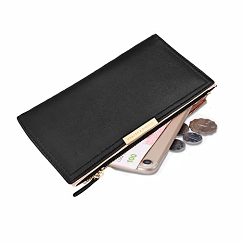 Mokoze Women'S Zipper Magnetic Closure Wallet Clutch Bag Storage Bag Long Bi-Fold With Change Pocket Small Women'S Walle(Black)