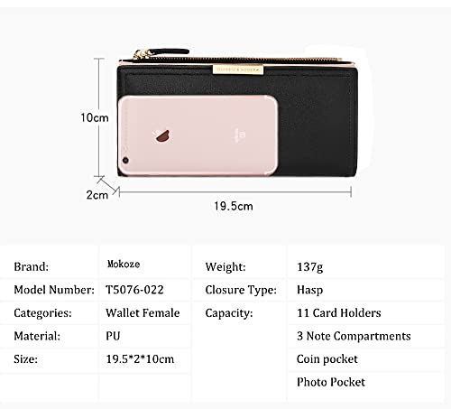 Mokoze Women'S Zipper Magnetic Closure Wallet Clutch Bag Storage Bag Long Bi-Fold With Change Pocket Small Women'S Walle(Black)
