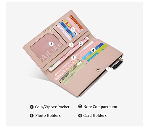 Mokoze Women'S Zipper Magnetic Closure Wallet Clutch Bag Storage Bag Long Bi-Fold With Change Pocket Small Women'S Walle(Black)
