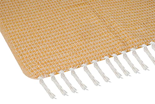 Yellow Cotton Throw Blanket - Waffle Weave Throw Blanket 60βx48β - Farmhouse Throw Blanket - Throw Blanket for Couch Sofa Chair Bed - Blanket for all Seasons - Yellow Decorative Blanket with Fringe