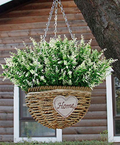 RECUTMS Artificial Plants Lavender, 8 Bundles Outdoor UV Resistant Greenery Fake Shrubs Simulation Plants Indoor Outside Hanging Planter Home Garden Decor (White)