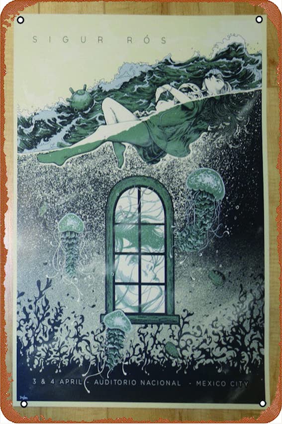2017 Sigur Ros - Mexico City Variant Silkscreen Concert Poster Retro Metal Tin Sign Vintage Sign for Cafe Bar Man Cave Office Garage Home Wall Decor 12 X 8 inch