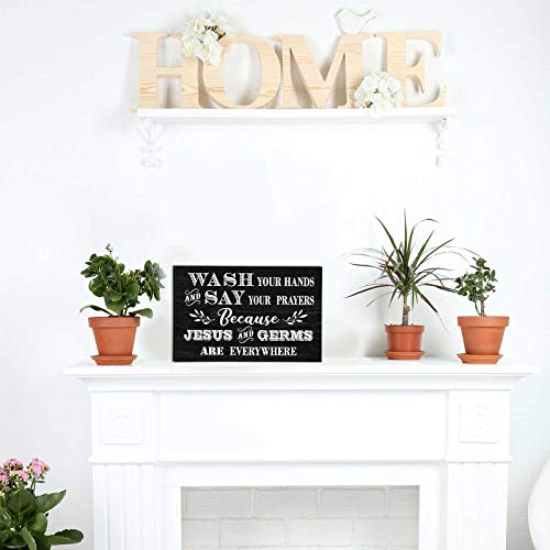 Jetec Farmhouse Bathroom Sign Wash Your Hands and Say Your Prayers Everywhere Rustic Wooden Wall Box Sign Funny Wall Plaque Table Decor for Home Room Office 7.87 x 5.1 Inch