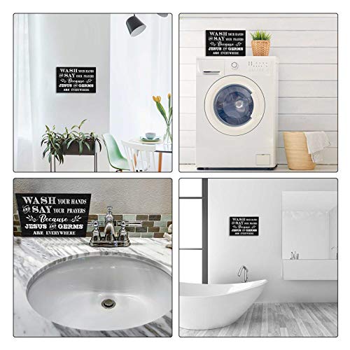 Jetec Farmhouse Bathroom Sign Wash Your Hands and Say Your Prayers Everywhere Rustic Wooden Wall Box Sign Funny Wall Plaque Table Decor for Home Room Office 7.87 x 5.1 Inch