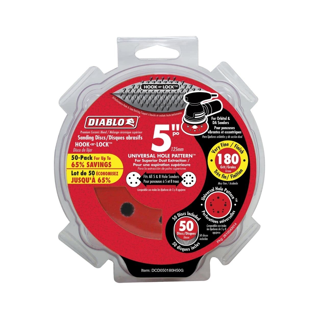Freud-Diablo 5'DISC ROS H&L 180G 50PK, Multi, One Size (DCD050180H50G)
