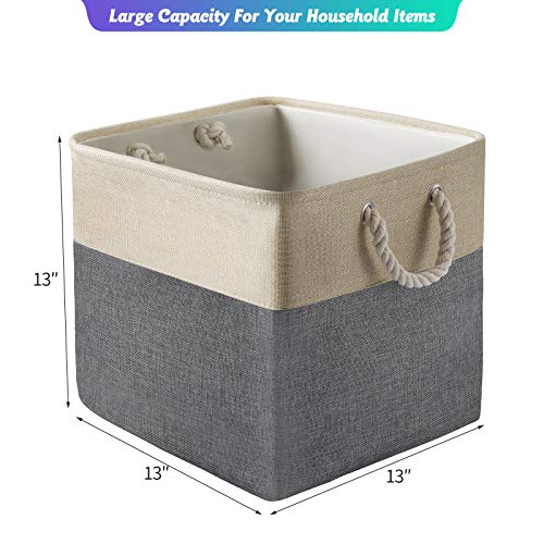 STEPRAGE Storage Bins - Decorative Baskets Foldable Storage Box Cubes with Handles for Organizing Shelf Nursery Home Closet & Office,13(L).13(M) 13(H) - 1Pack, Grey and Beige