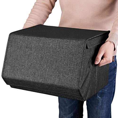i BKGOO Set of 2 Stackable storage bins,Linen Fabric Foldable Storage Organizer Cubes Box whits Lids and Own-Handle Storage Organizer Bins for Home Office Nursery Dark gray 15x10.5 x10inch