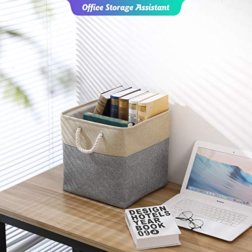 STEPRAGE Storage Bins - Decorative Baskets Foldable Storage Box Cubes with Handles for Organizing Shelf Nursery Home Closet & Office,13(L).13(M) 13(H) - 1Pack, Grey and Beige