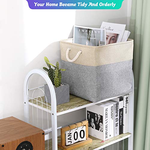 STEPRAGE Storage Bins - Decorative Baskets Foldable Storage Box Cubes with Handles for Organizing Shelf Nursery Home Closet & Office,13(L).13(M) 13(H) - 1Pack, Grey and Beige