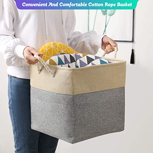 STEPRAGE Storage Bins - Decorative Baskets Foldable Storage Box Cubes with Handles for Organizing Shelf Nursery Home Closet & Office,13(L).13(M) 13(H) - 1Pack, Grey and Beige